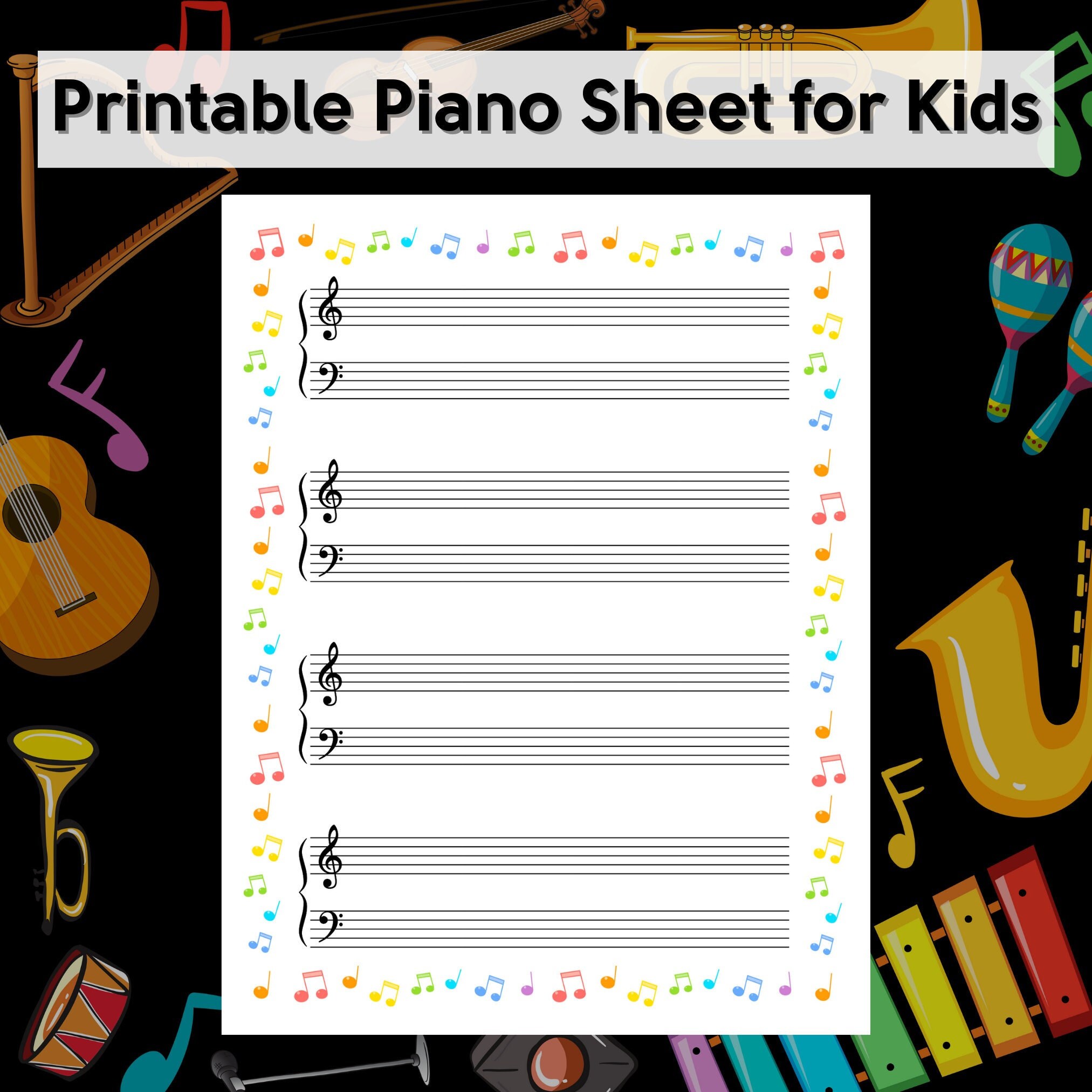 2-pack Printable Kids Blank Piano Sheet Music | Wide Grand Staff Music ...