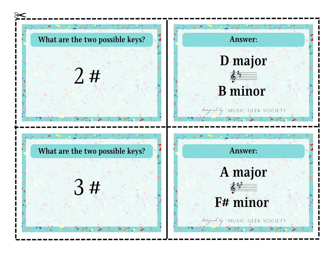 Printable Key Signature Flashcards | Relative Scales | Music Theory ...