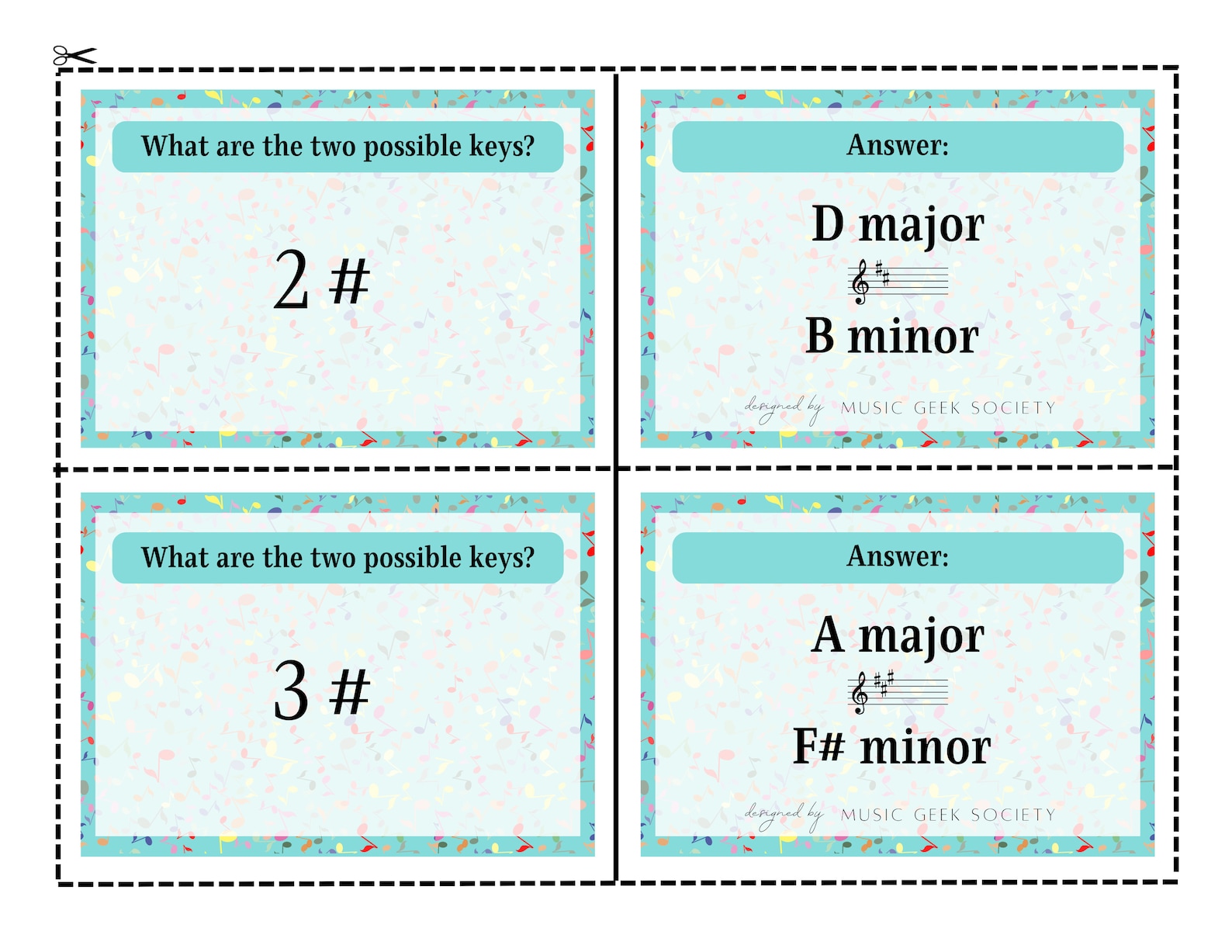 Printable Key Signature Flashcards Relative Scales Music Theory ...