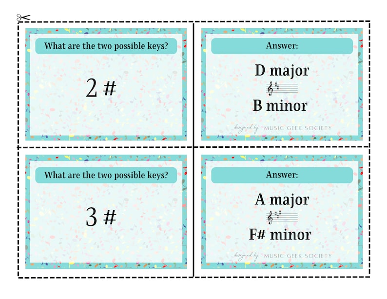 Printable Key Signature Flashcards | Relative Scales | Music Theory ...