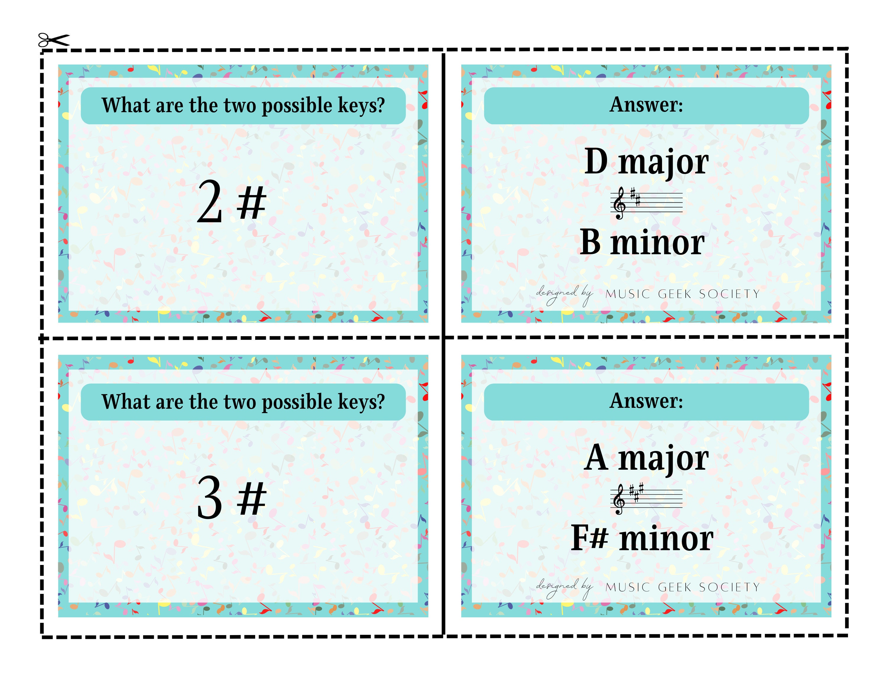 Printable Key Signature Flashcards | Relative Scales | Music Theory ...