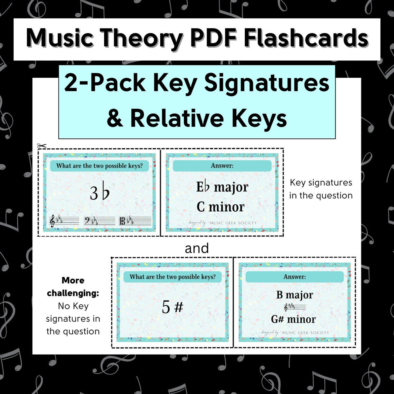 Printable Key Signature Flashcards | Relative Scales | Music Theory ...