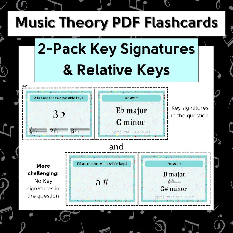 Printable Key Signature Flashcards | Relative Scales | Music Theory ...