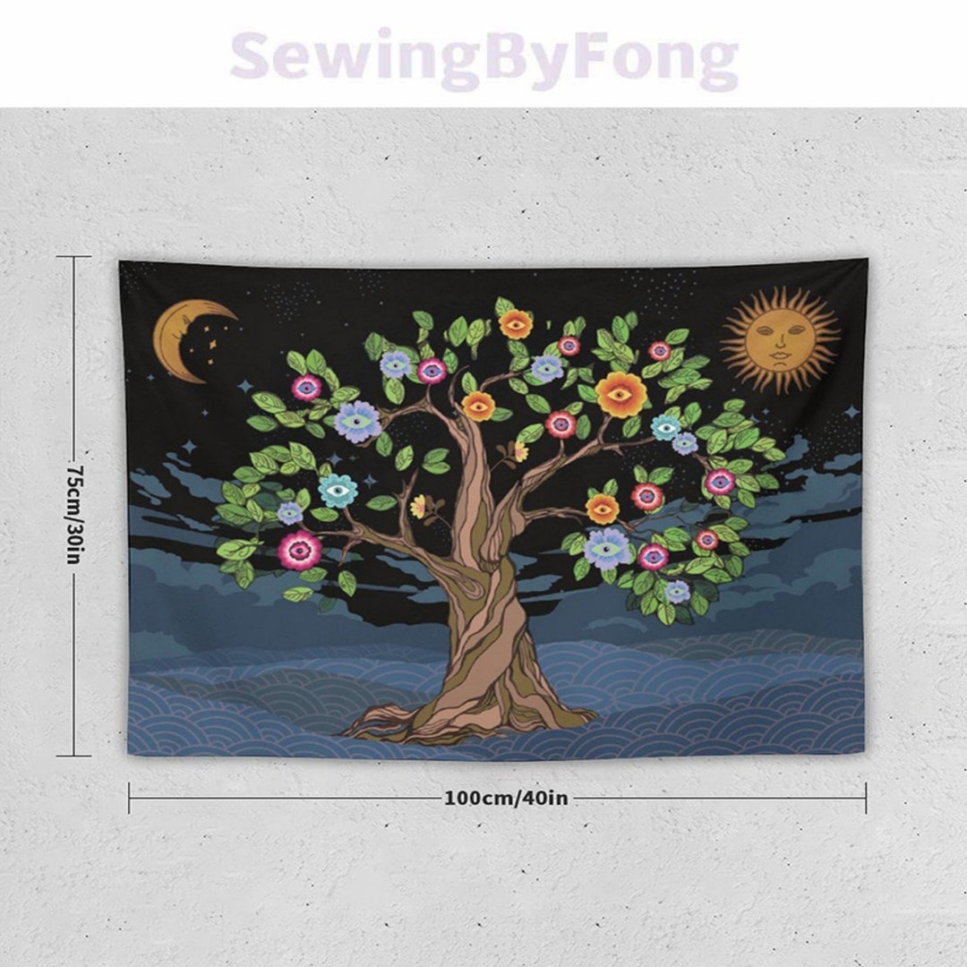 Tree of Life Tapestry Trippy Sun Moon Tapestry Floral Plants Tapestry ...