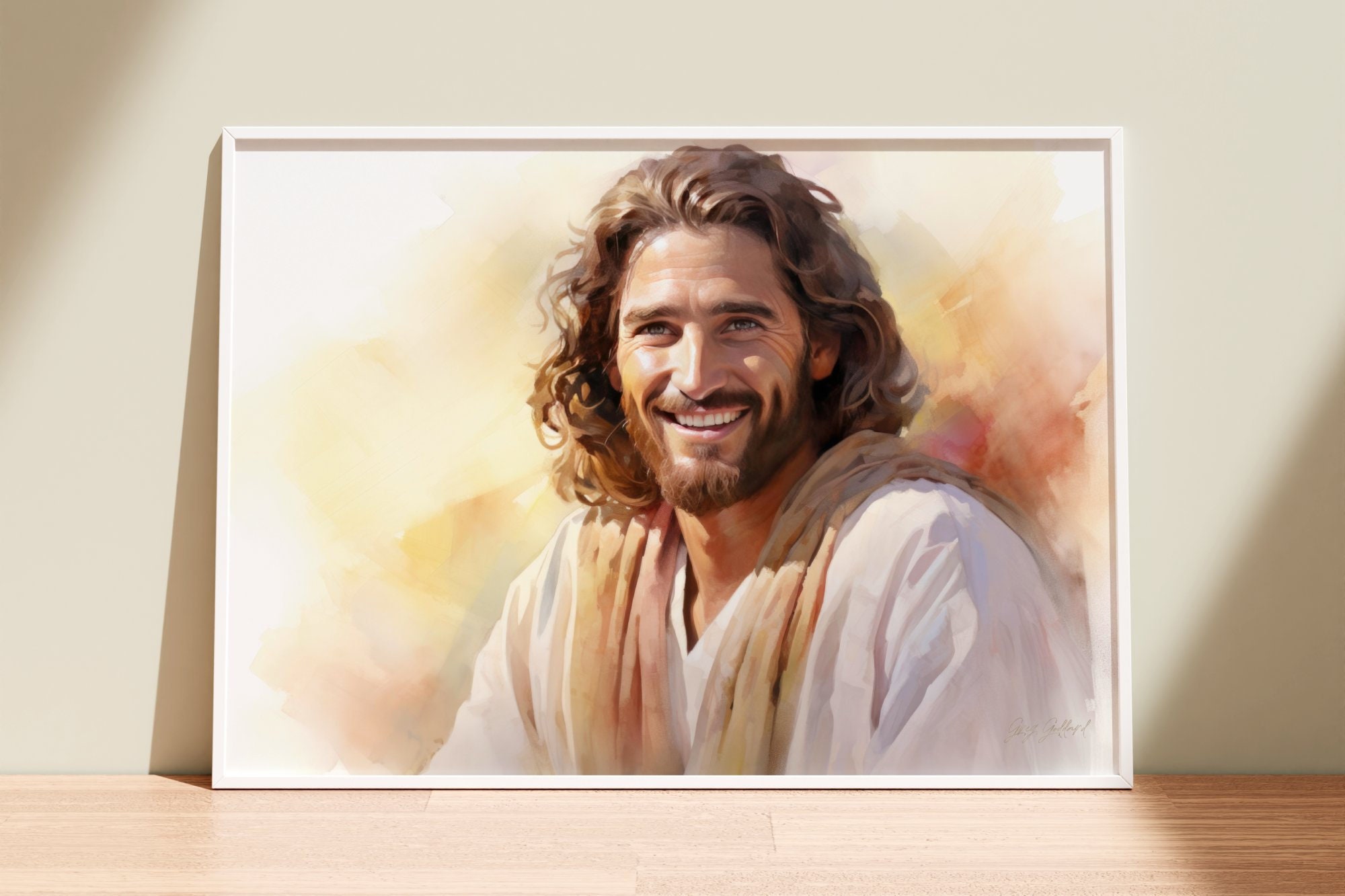 Friendly Jesus With a Watercolor Background Jesus Painting the Living ...