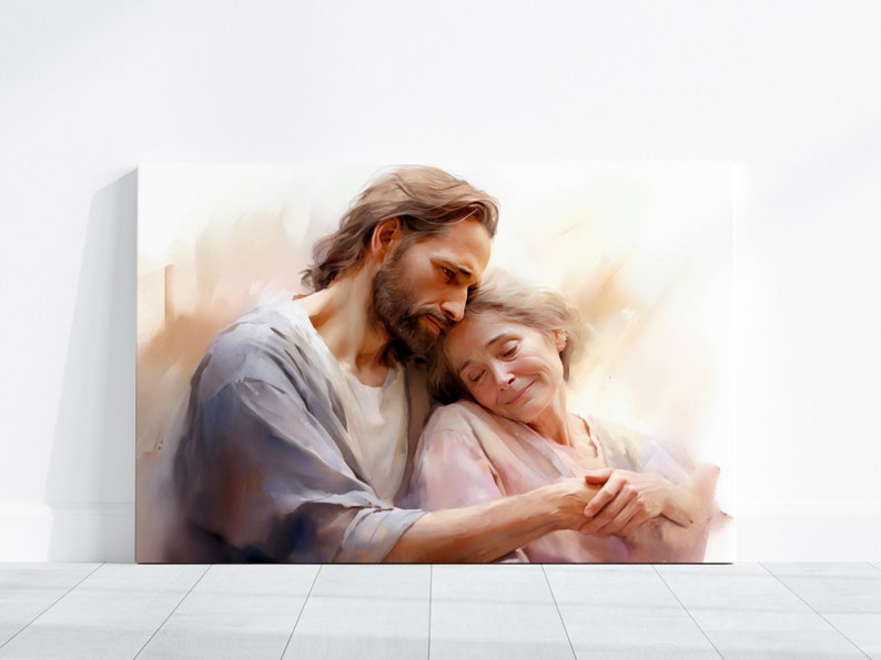 Jesus Comforts Old Woman Print | Christian Watercolor Art (digital ...