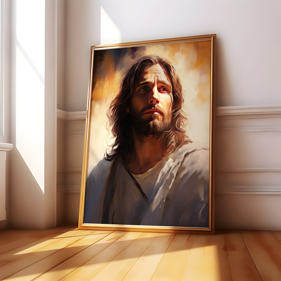 Jesus With a Somber Look Poster Painting Print Bible Verse Wall Art ...