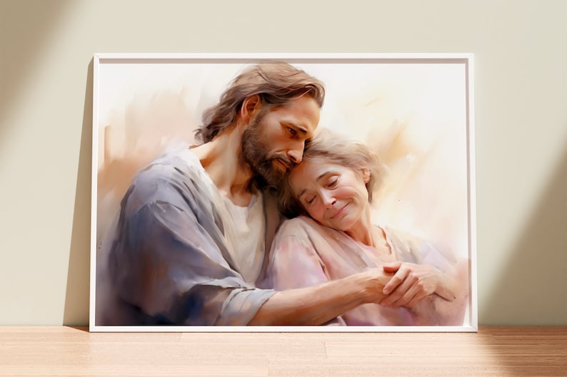 Jesus Comforts Old Woman Print | Christian Watercolor Art (digital ...