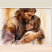 Jesus Looking Out With a Watercolor Background Jesus Painting the ...