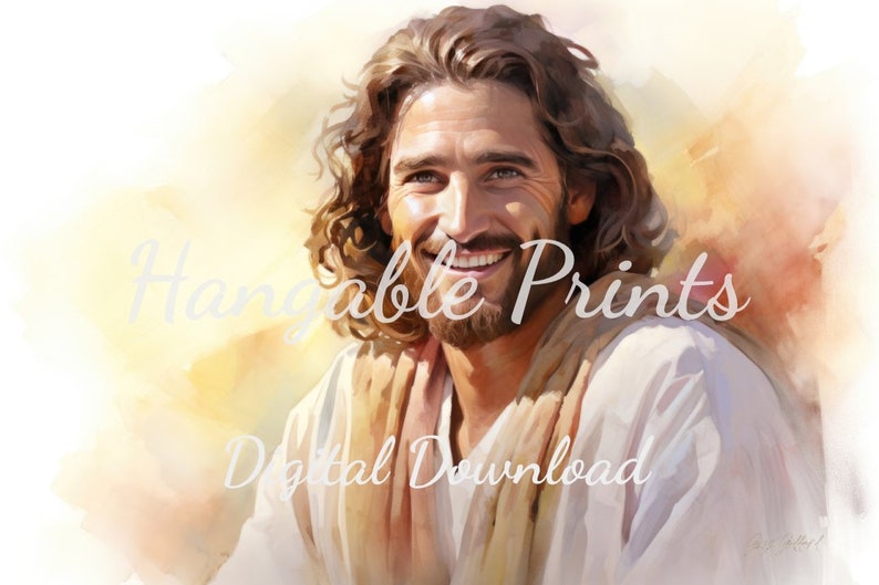 Friendly Jesus With a Watercolor Background Jesus Painting the Living ...