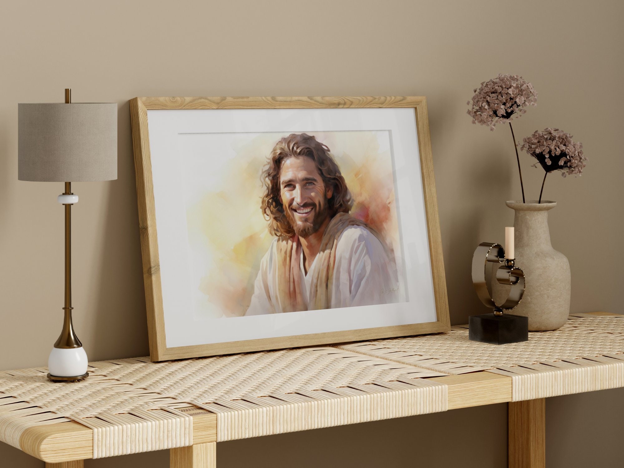 Friendly Jesus With a Watercolor Background Jesus Painting the Living ...