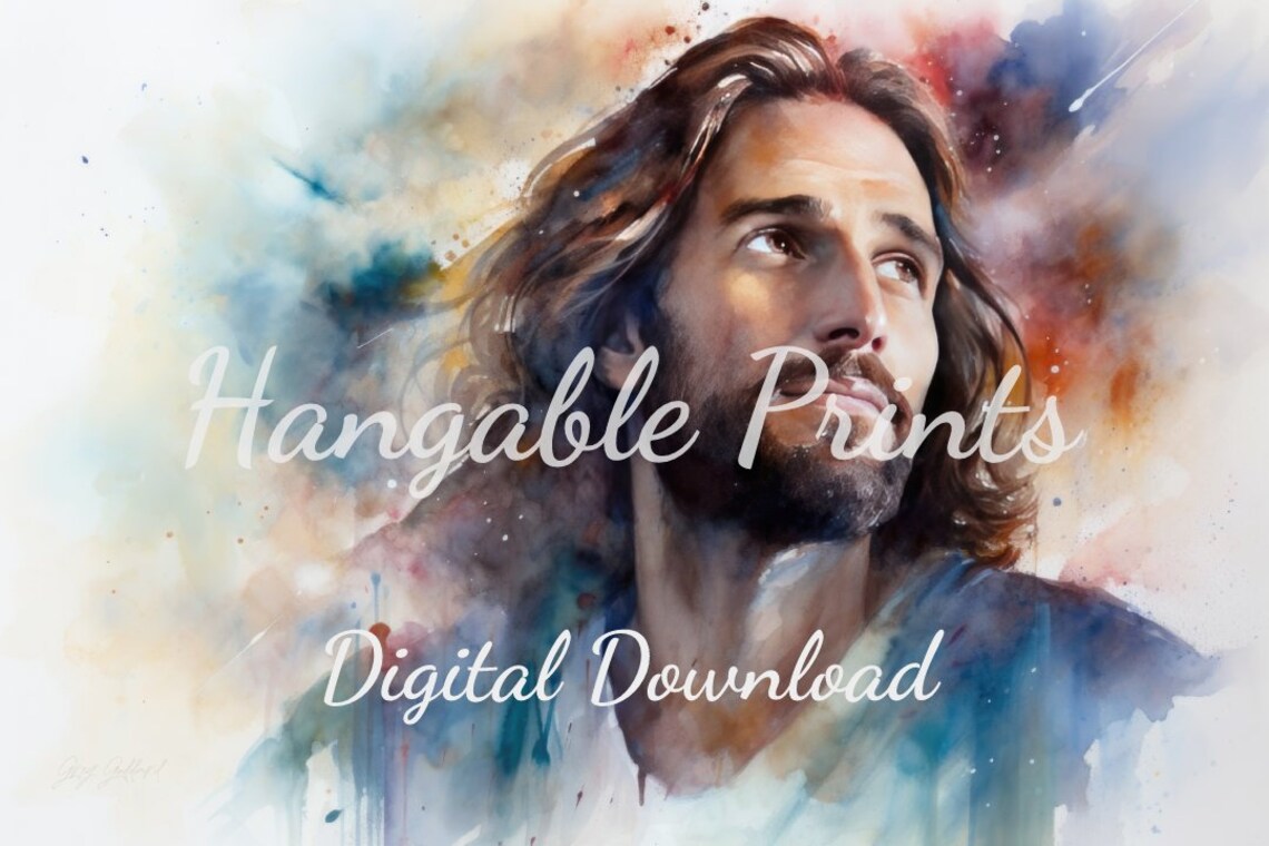 Jesus Looking Out With a Watercolor Background Jesus Painting the ...