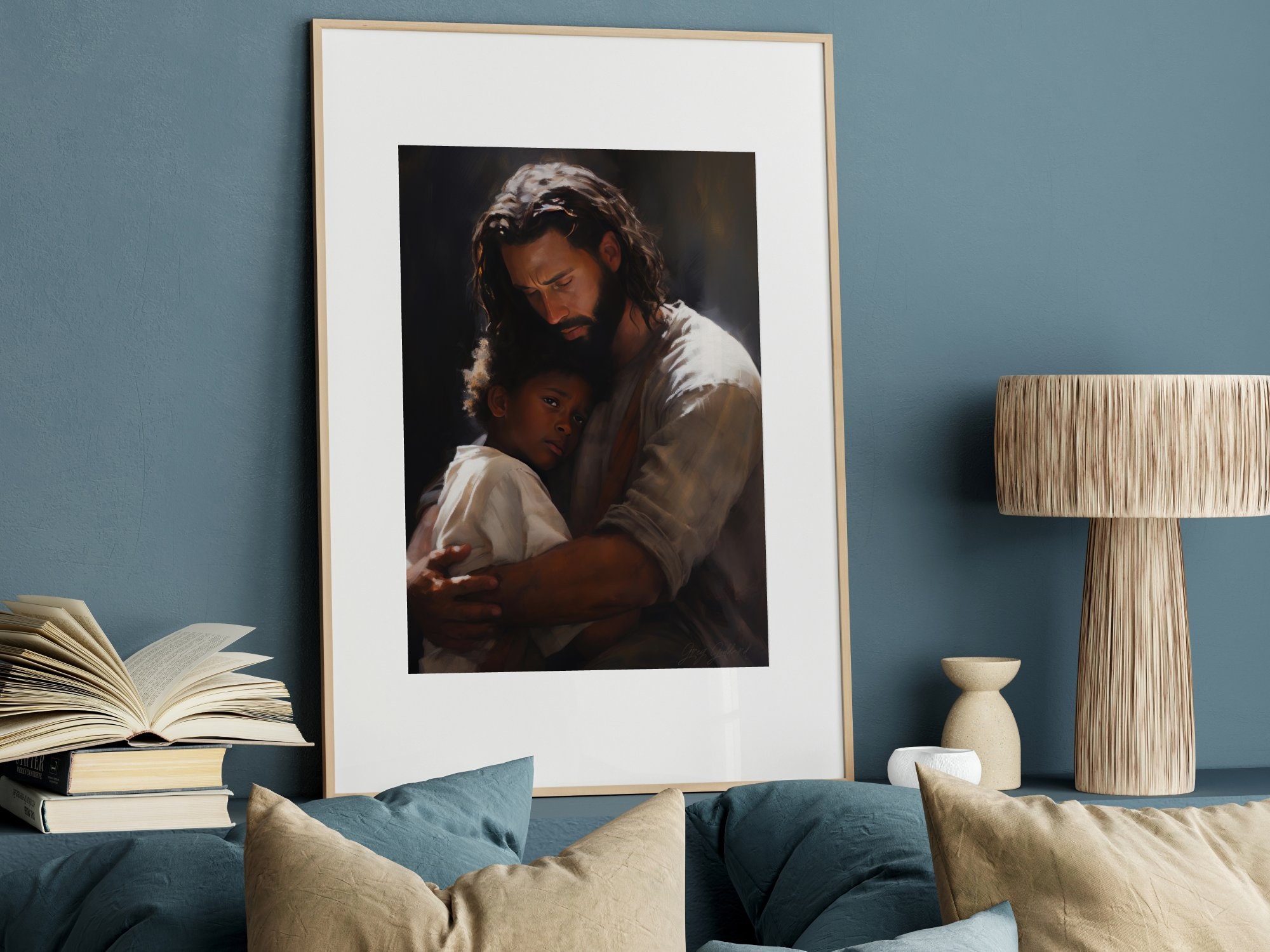 Jesus Hugging Frightened Black Boy Poster Painting Print Bible Verse ...