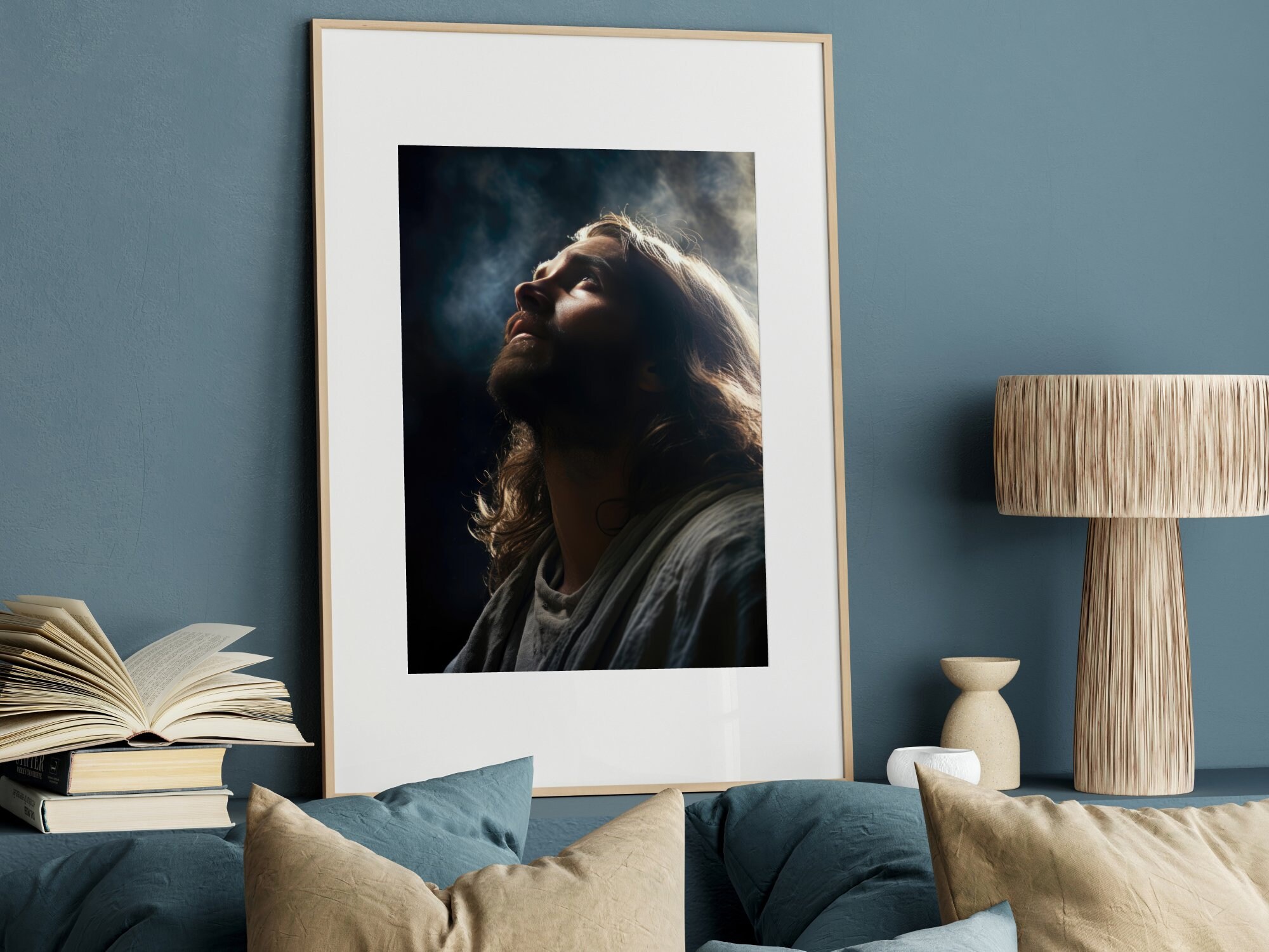 Jesus With a White Backlight Poster Painting Print Bible Verse Wall Art ...