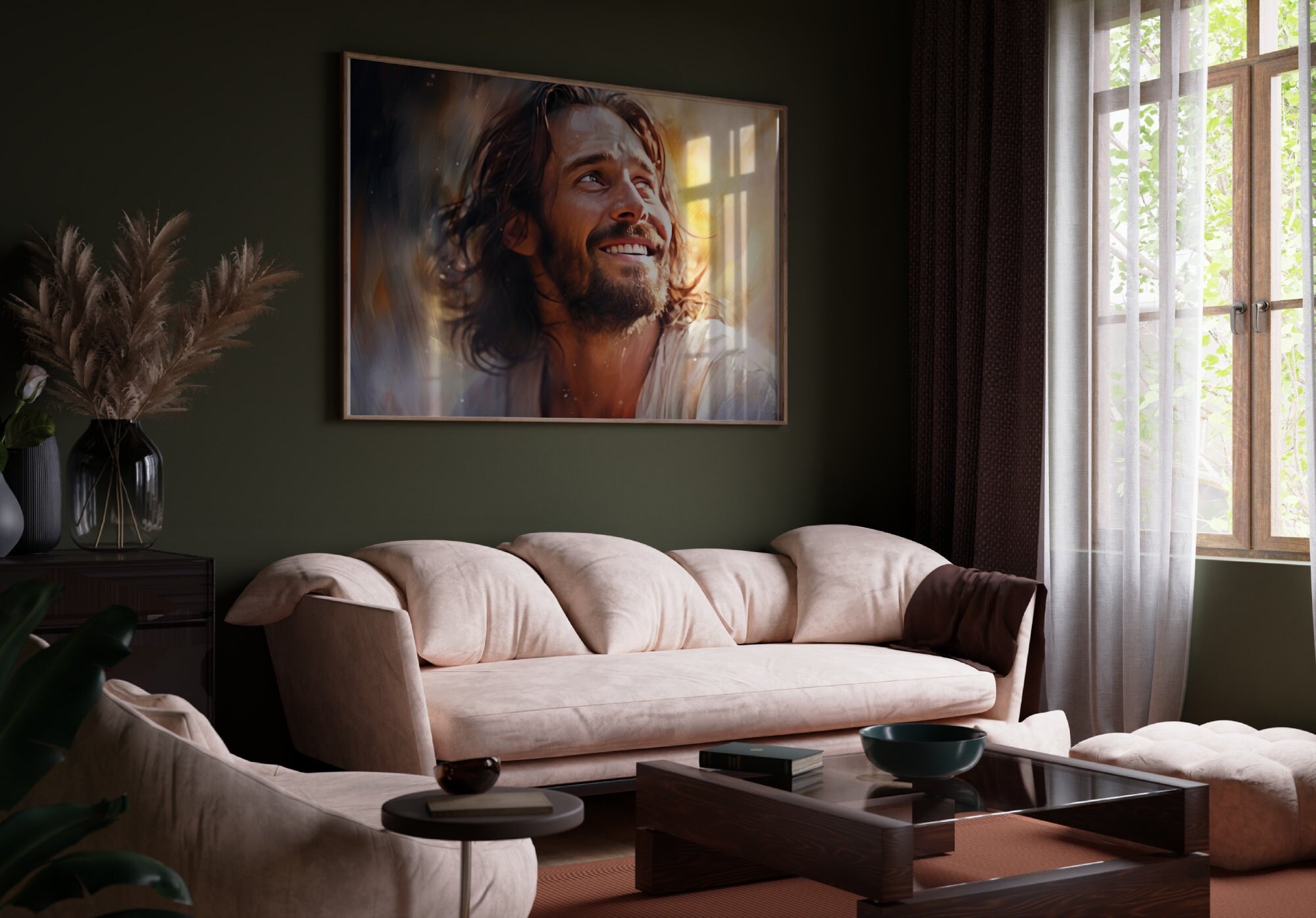 Smiling Jesus With Abstract Background, Thick Brush Strokes Jesus ...