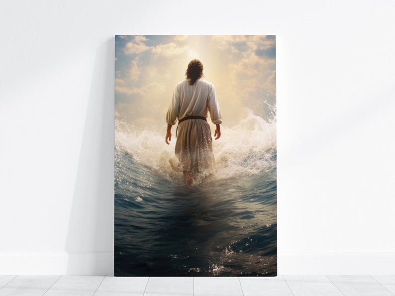 Jesus, the Waves Obey Him Poster Painting Print Bible Verse Wall Art ...