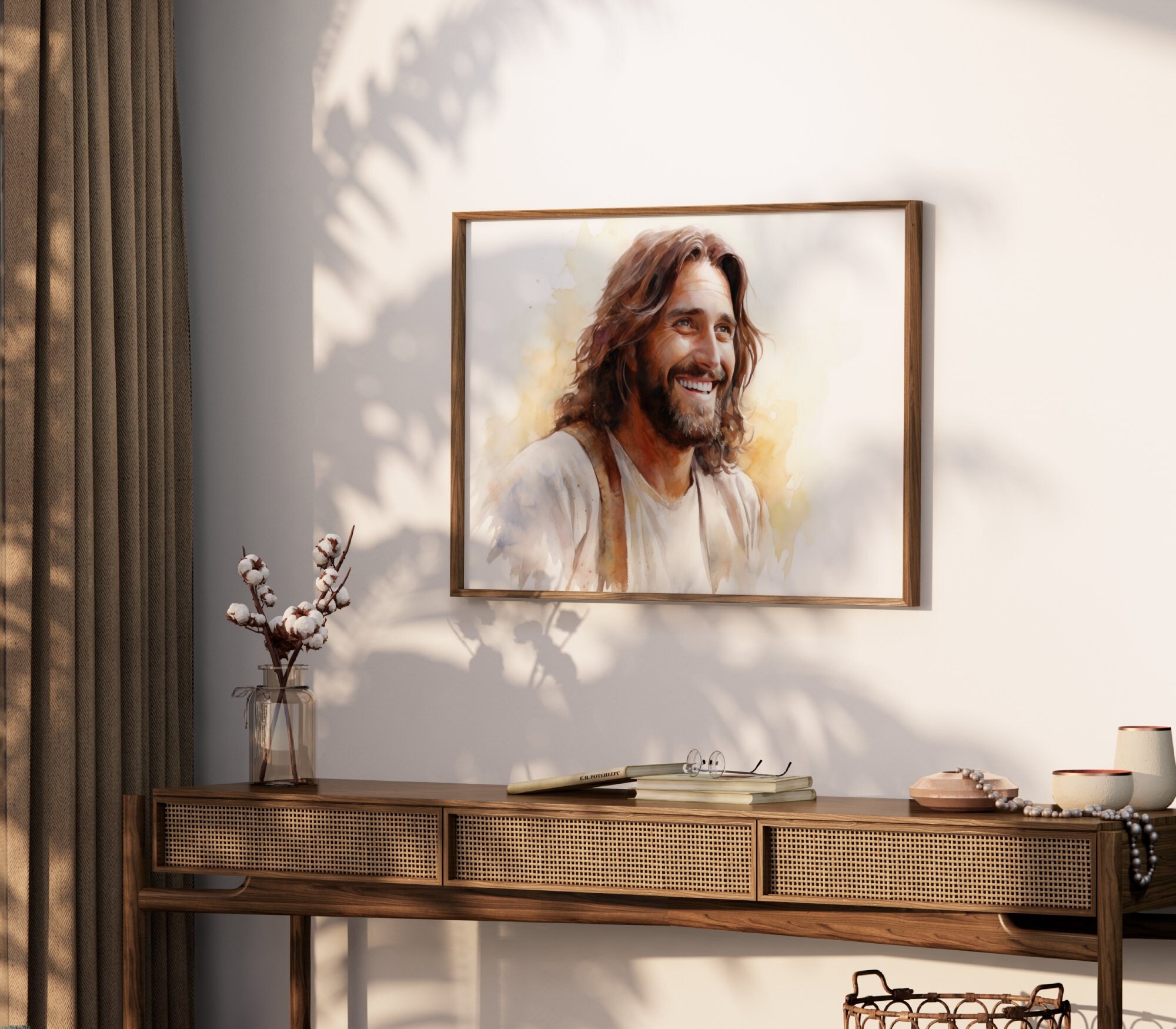 Smiling Jesus Watercolor Art Print | Christian Wall Decor (digital ...
