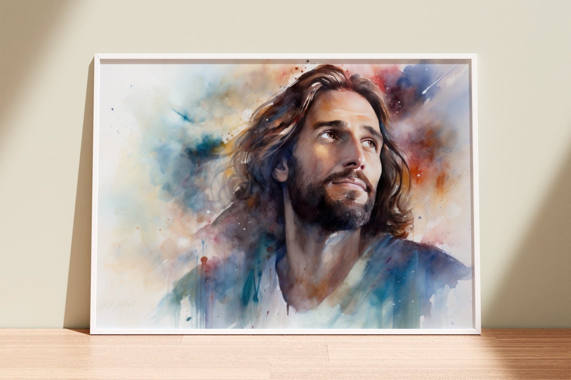 Jesus Looking Out With a Watercolor Background Jesus Painting the ...