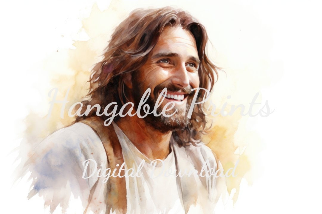 Smiling Jesus Watercolor Art Print | Christian Wall Decor (digital ...