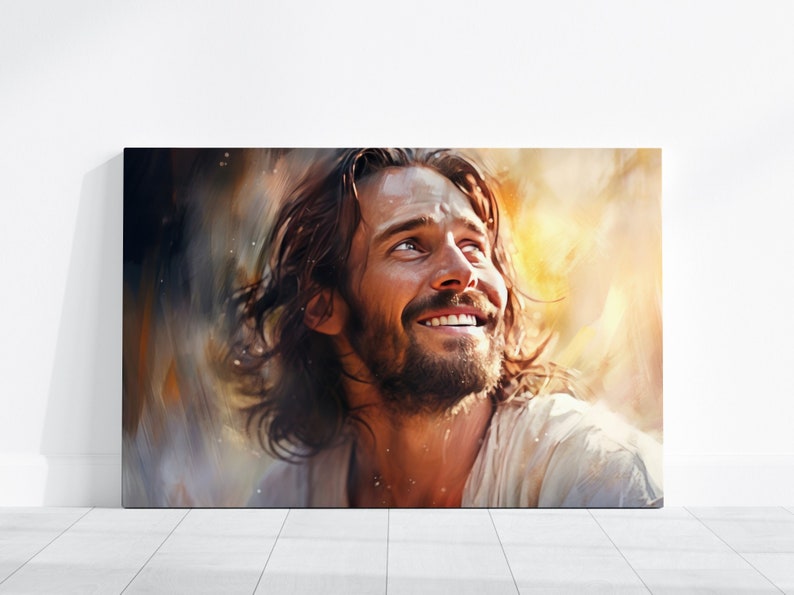 Smiling Jesus With Abstract Background, Thick Brush Strokes Jesus ...