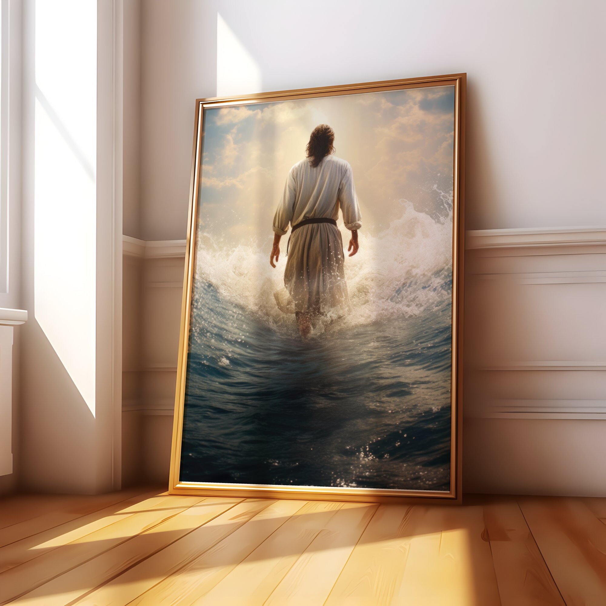 Jesus, the Waves Obey Him Poster Painting Print Bible Verse Wall Art ...