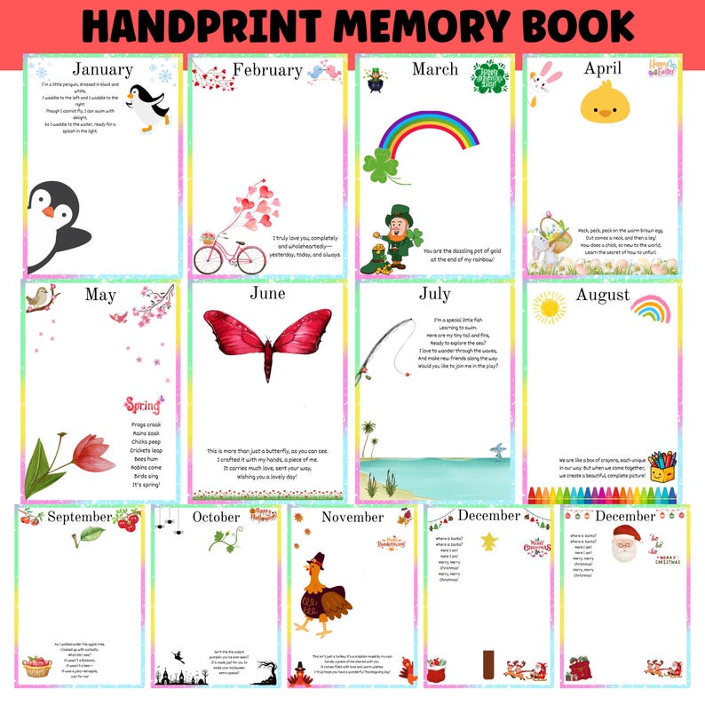 Handprint Footprint Calendar: DIY Kids Memory Book (printable Bundle ...