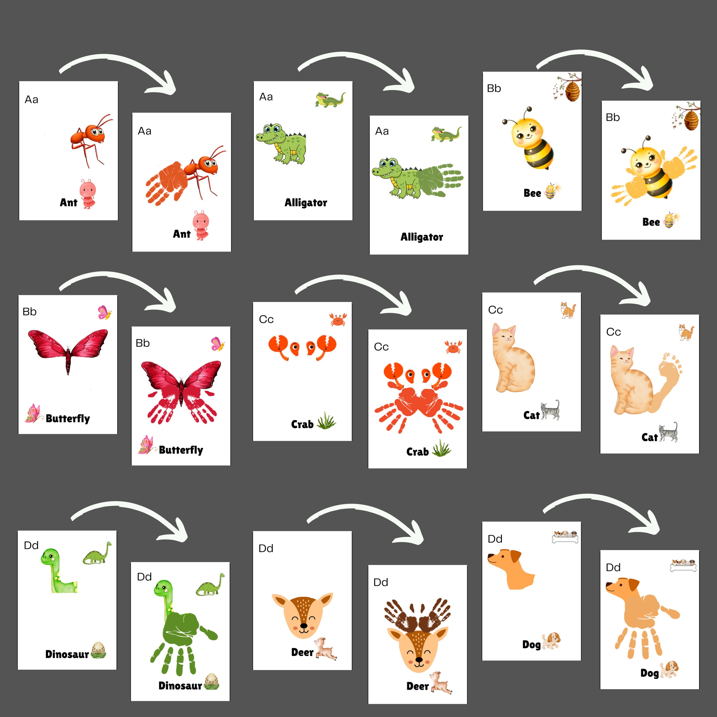 Animal Book Alphabet Handprint Art DIY Keepsake, ABC Footprint Craft ...