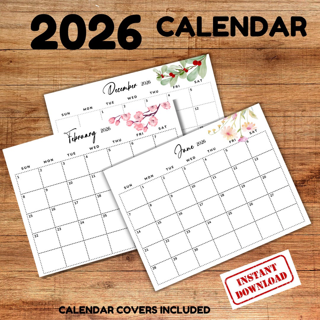 2026 Floral Watercolor Monthly Calendar Printable (PDF) - Etsy UK