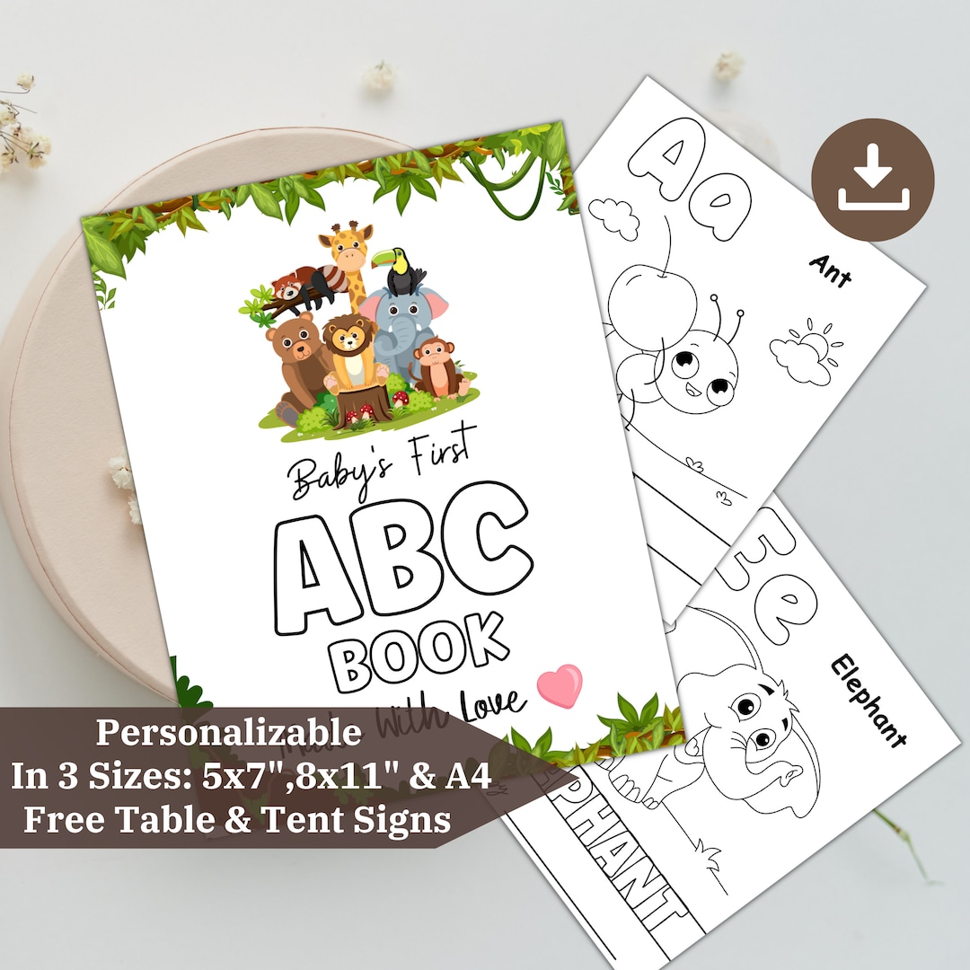 Safari ABC Coloring Book: Printable Baby Shower Activity (digital ...