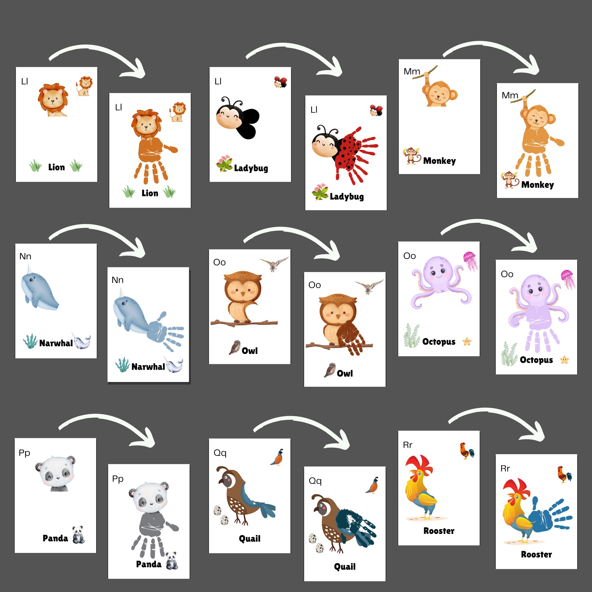 Animal Book Alphabet Handprint Art DIY Keepsake, ABC Footprint Craft ...
