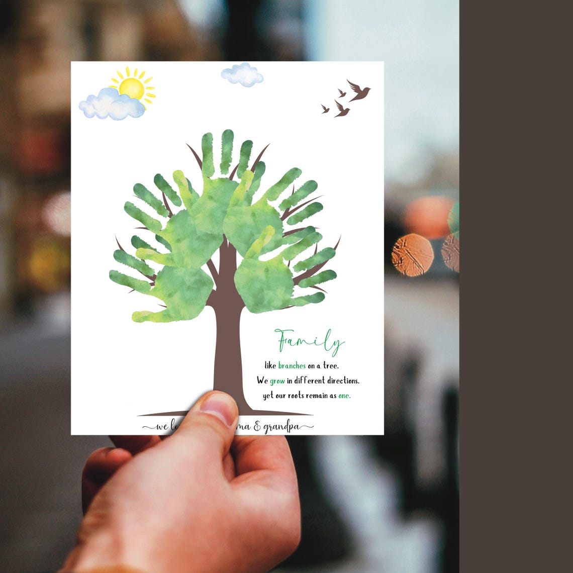 Grandparent Gifts Hand Print Tree Art, Personalized Family Tree Trunk ...