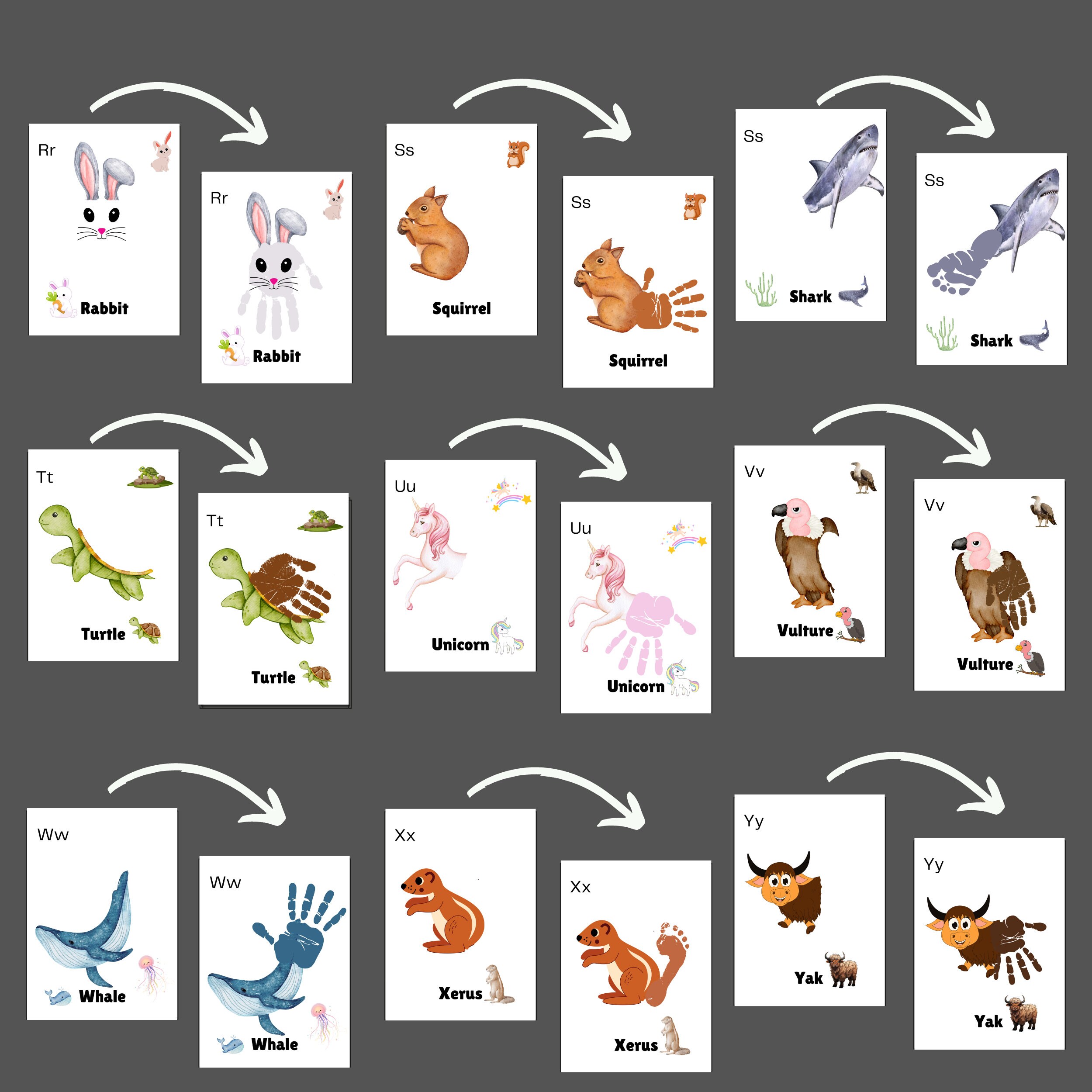 Animal Book Alphabet Handprint Art DIY Keepsake, ABC Footprint Craft ...