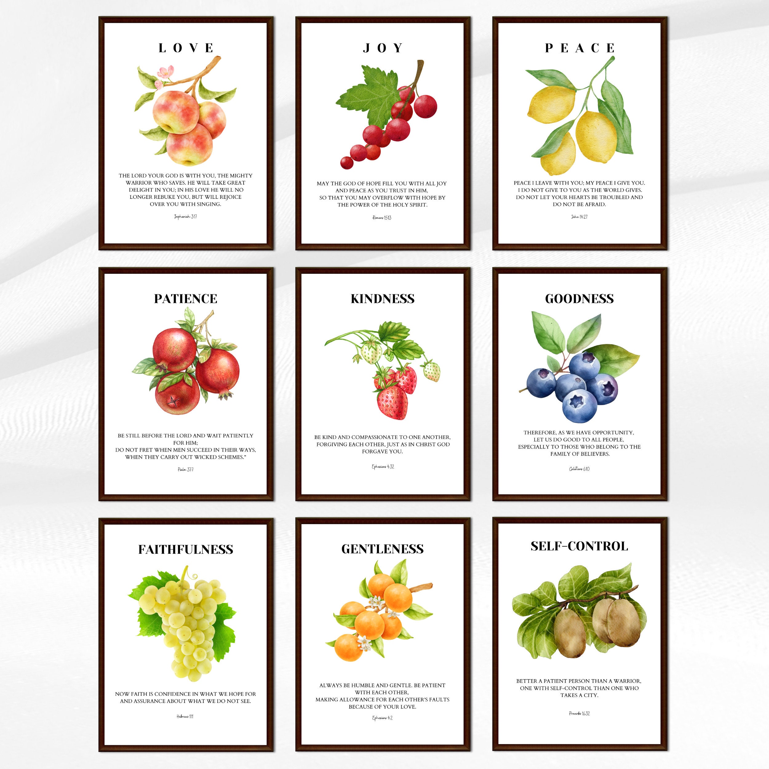 Fruit of the Spirit Wall Art Set of 9 Galatians 5:22-23 Bible - Etsy