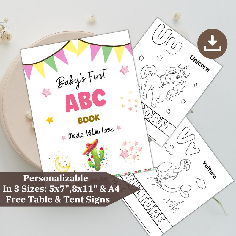 Baby Shower ABC Coloring Book Girls Coloring Pages Fiesta - Etsy