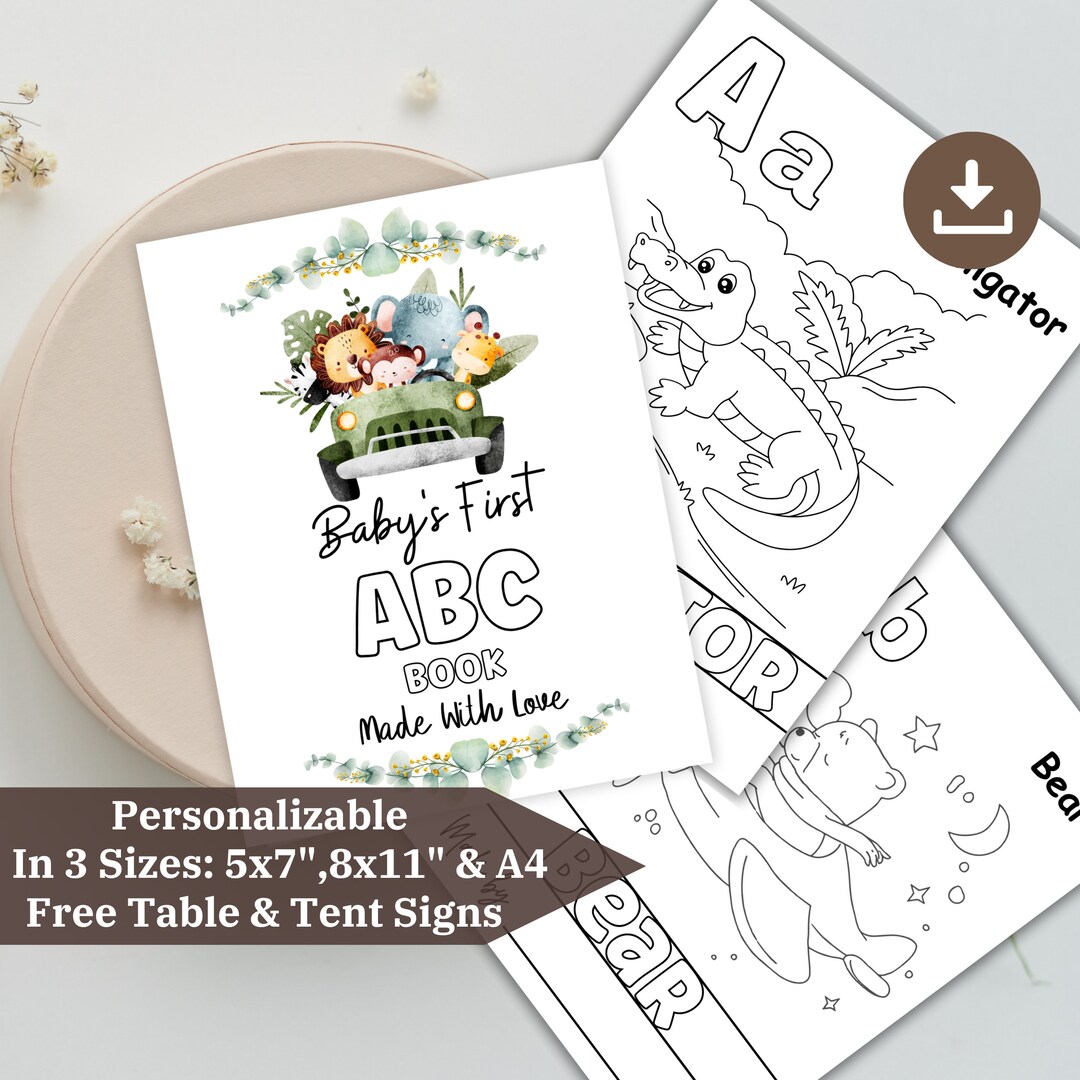 ABC Book Baby Shower Coloring Page, Woodland Animal Abc Coloring Book ...