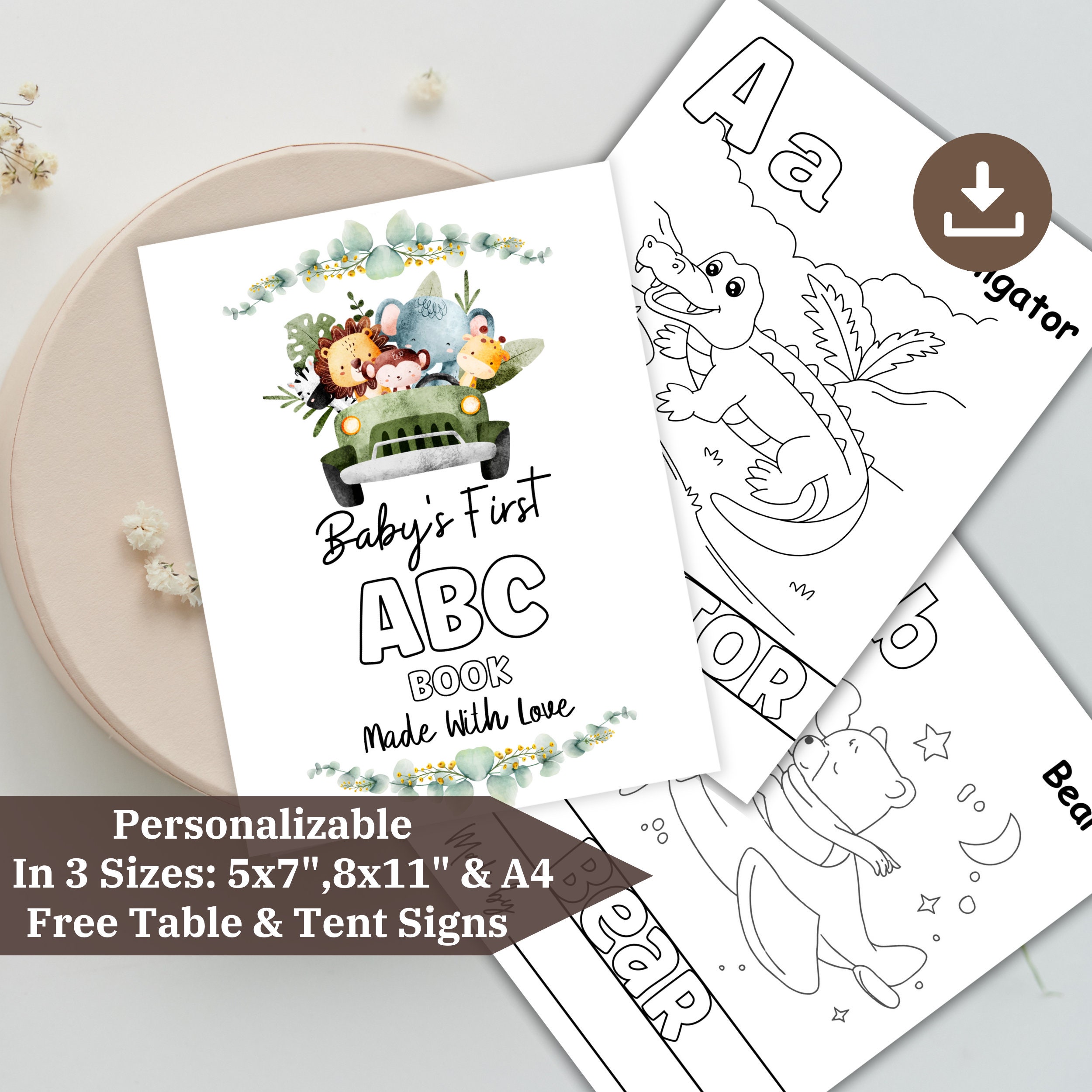 ABC Book Baby Shower Coloring Page, Woodland Animal Abc Coloring Book ...