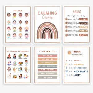 Set of 6 Boho Calming Corner Posters, Printable Emotions Chart, Coping ...