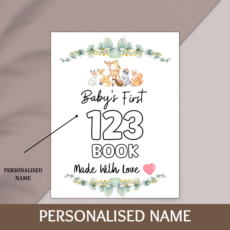 123 Coloring Book Baby Shower Game, Woodland Greenery Number Coloring ...