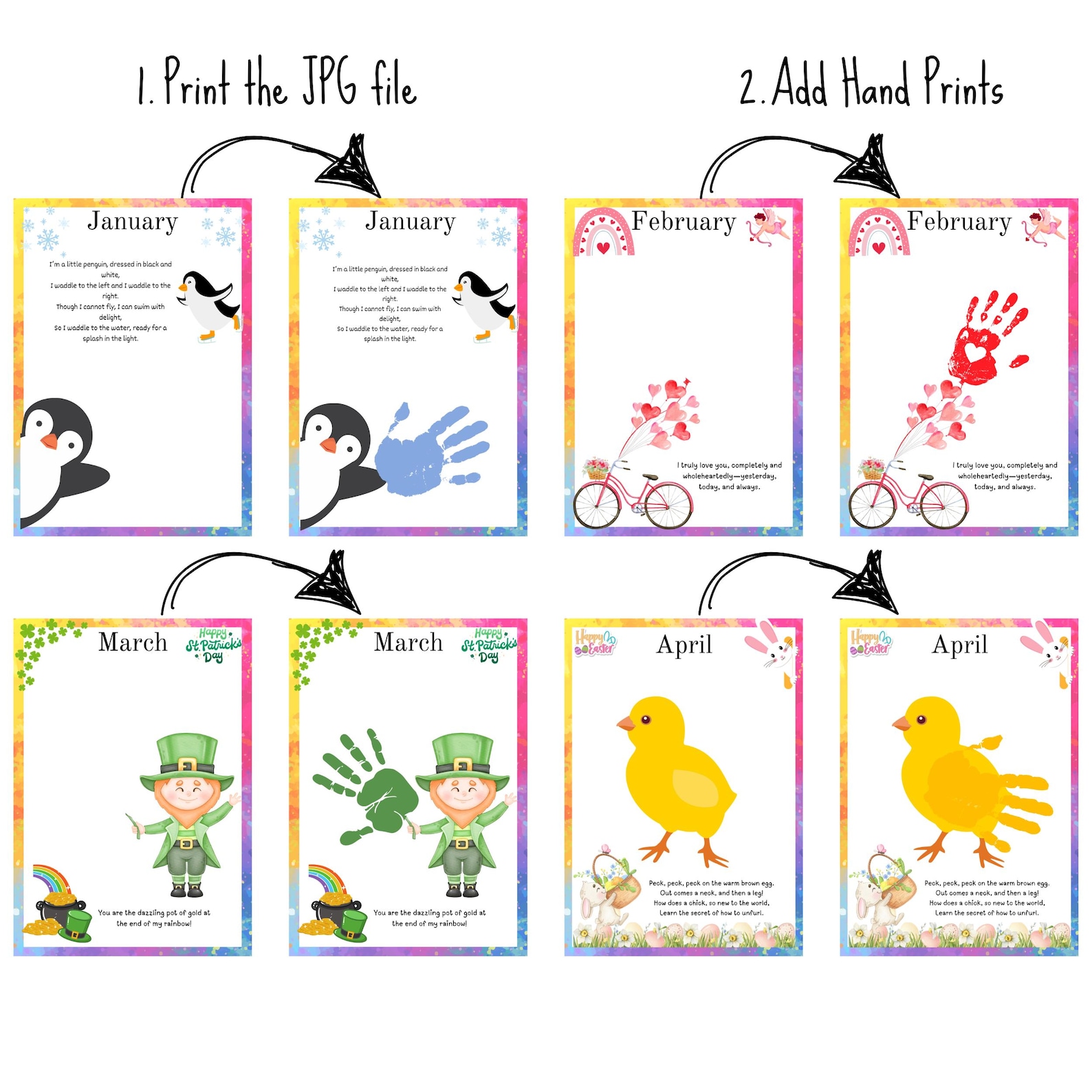 Handprint Memory Book for Kids With Poems, 12-month Yearly Printable ...