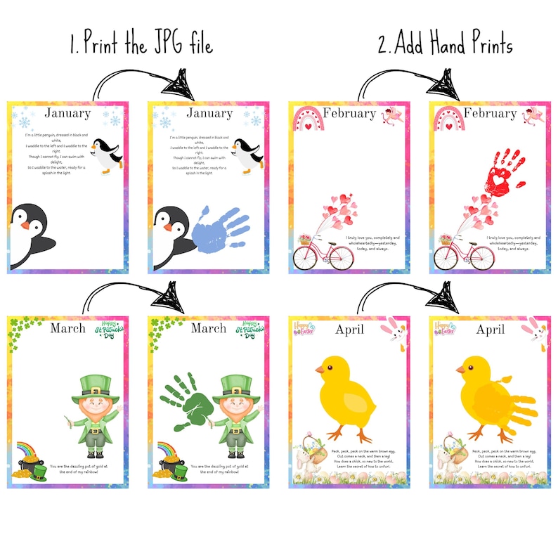 Handprint Memory Book for Kids With Poems, 12-month Yearly Printable ...