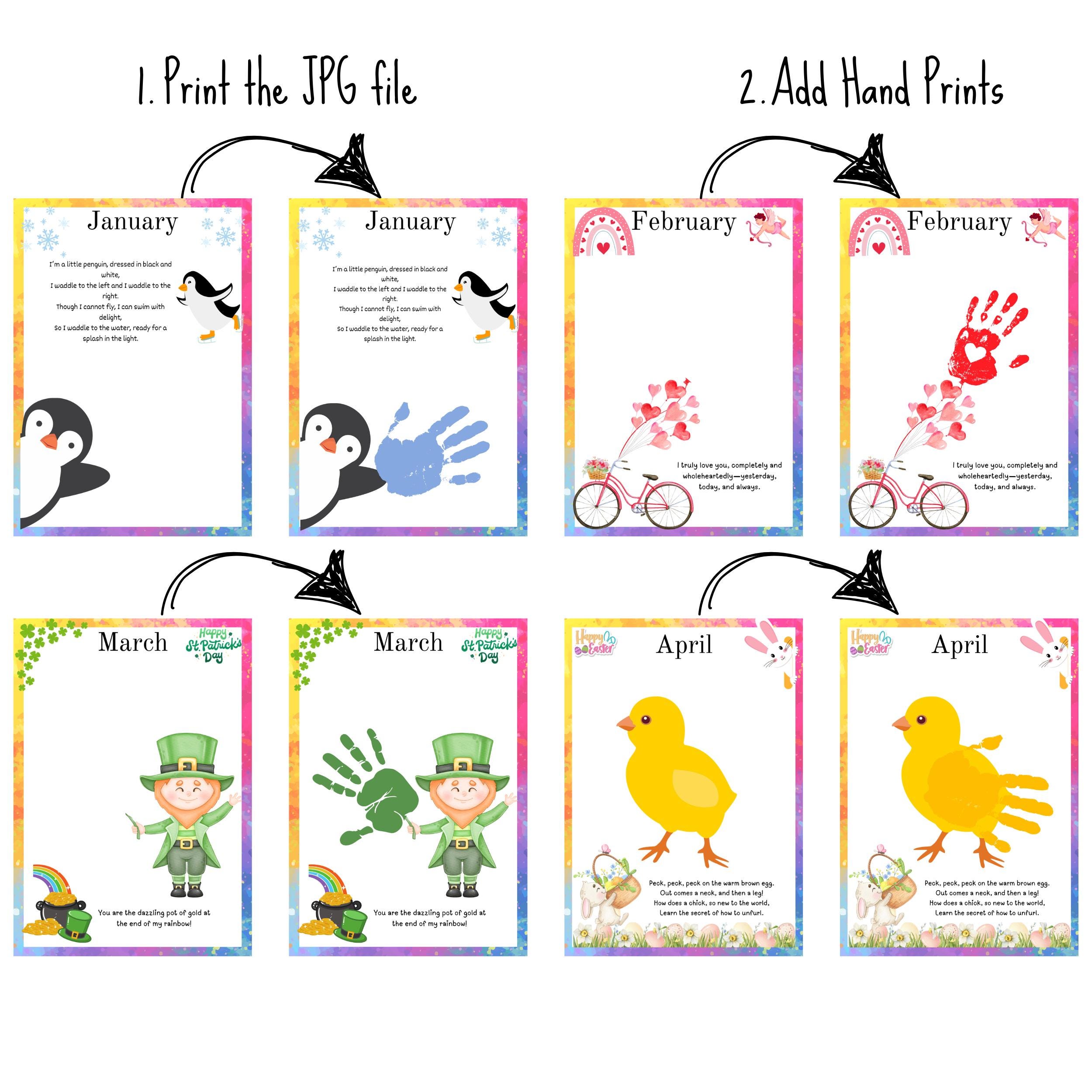 Handprint Memory Book for Kids With Poems, 12-month Yearly Printable ...