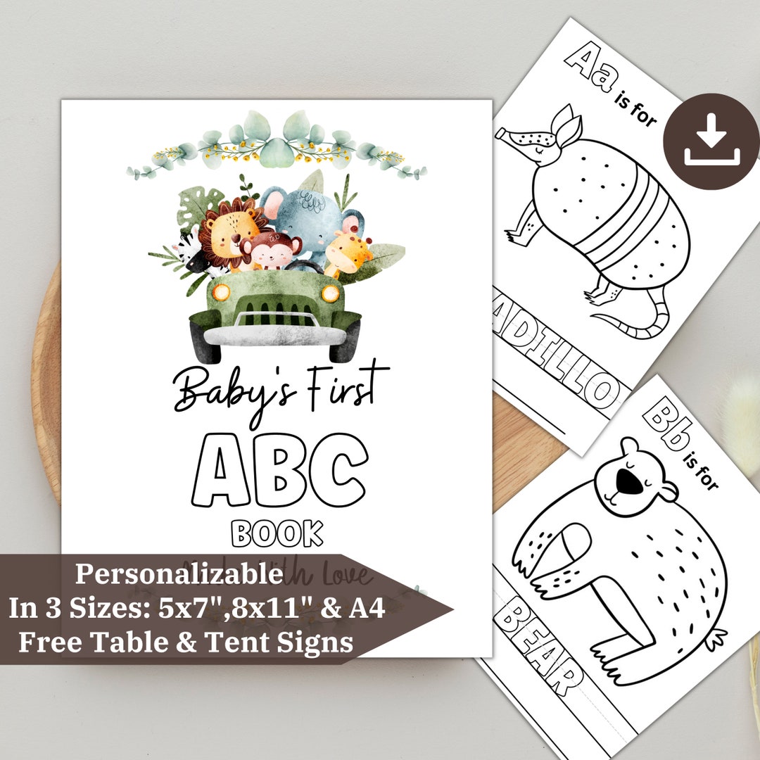 ABC Book Baby Shower Game Greenery Woodland Alphabet Coloring Book Baby ...