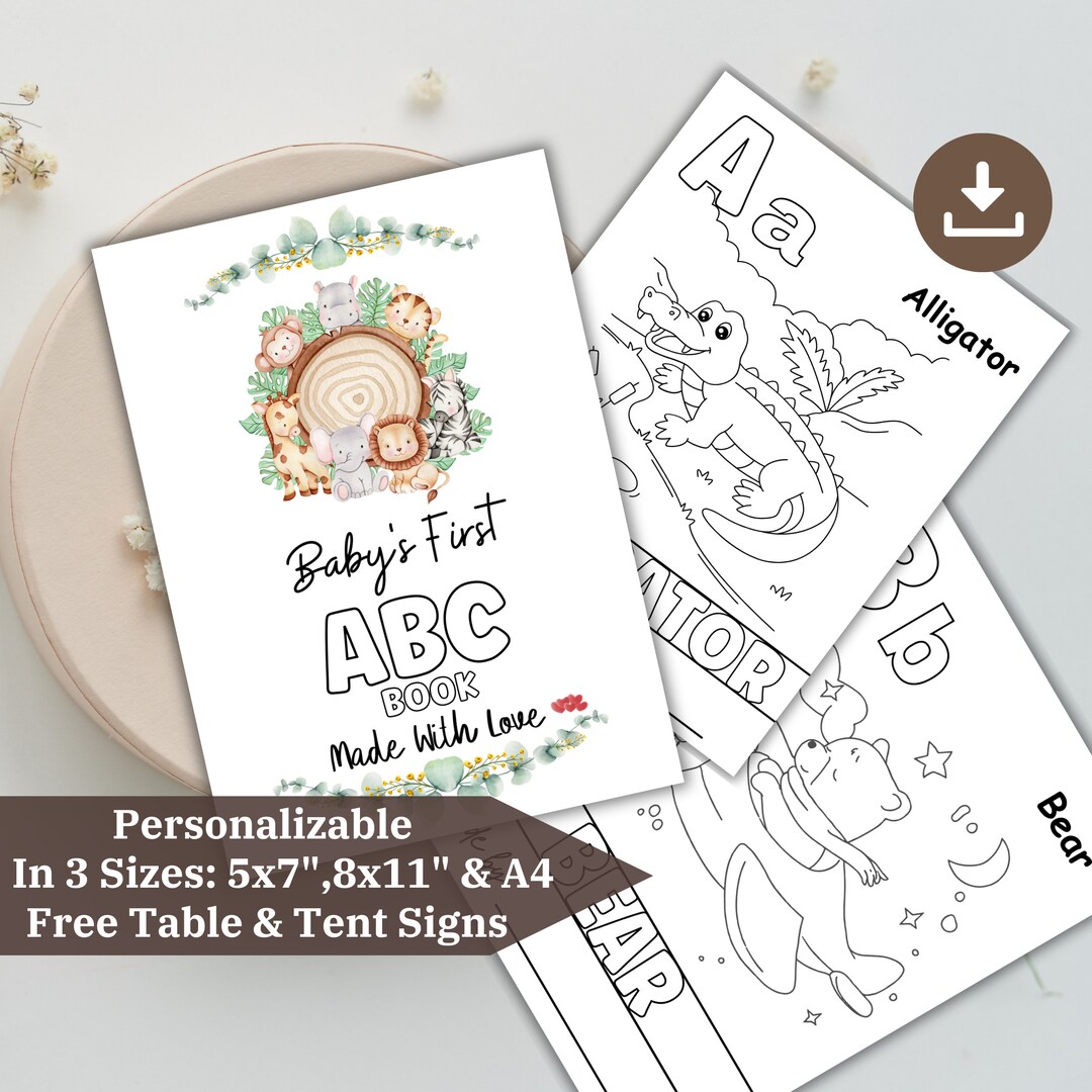 ABC Baby Shower Coloring Book, Animal Alphabet Coloring Pages Game ...