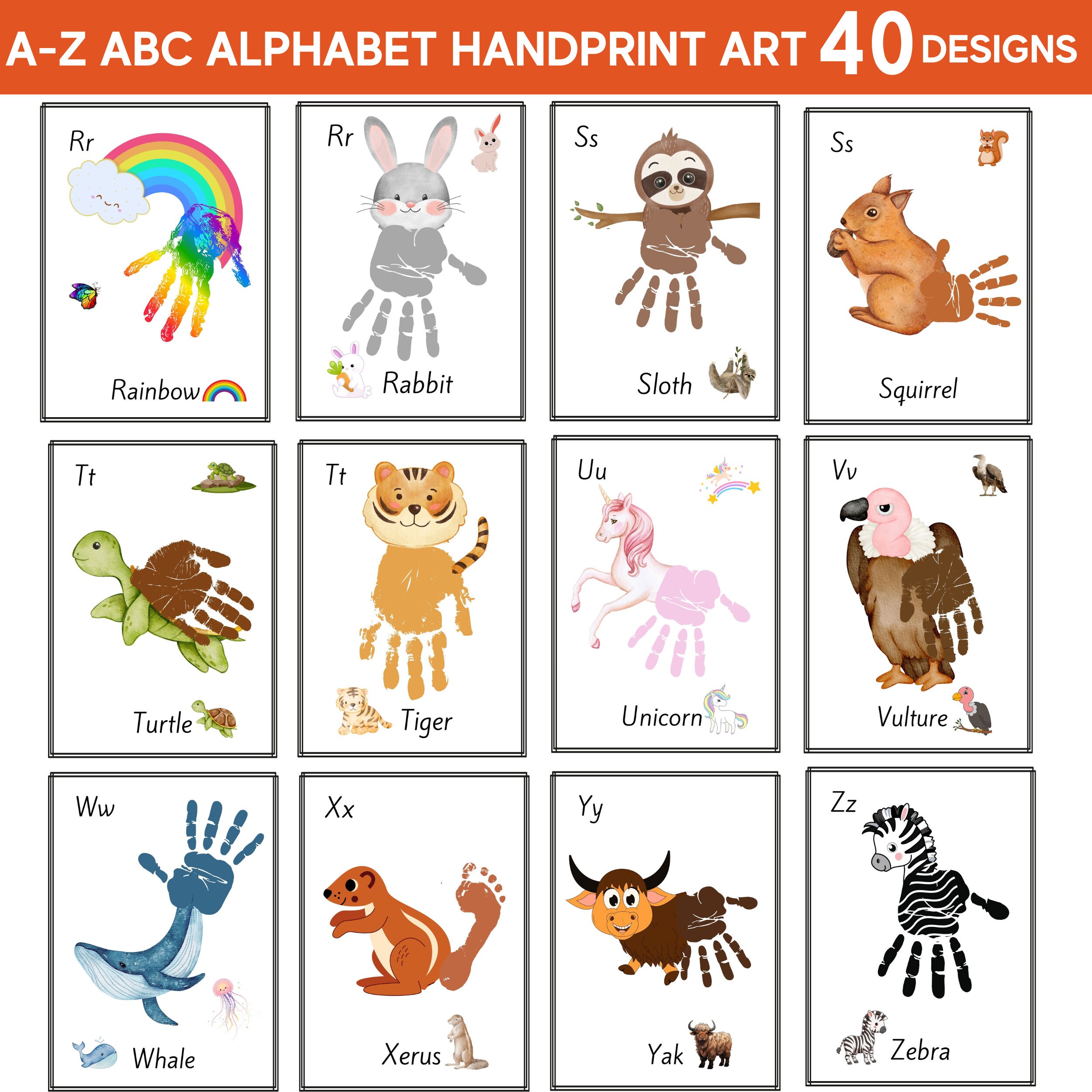 Alphabet Handprint Art: A-Z Animal Footprint Memory Book (digital ...