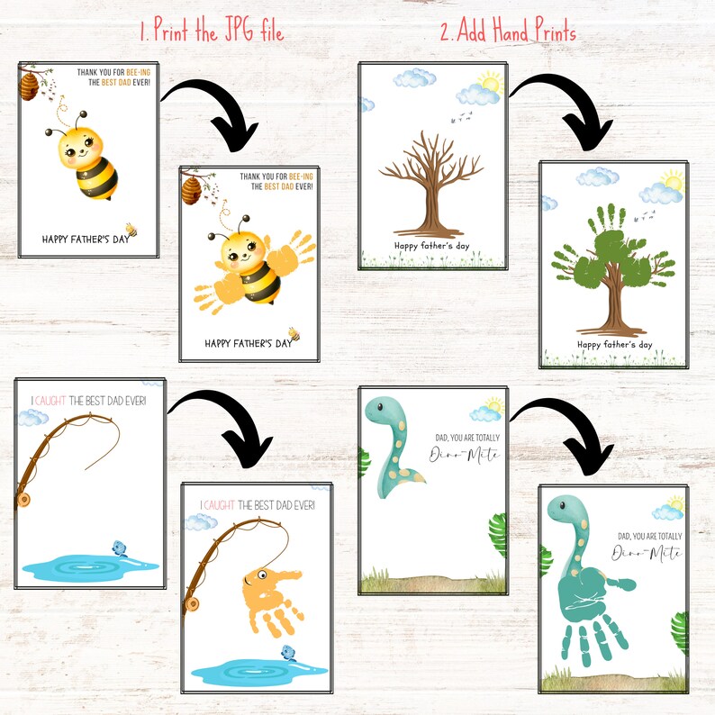 Father's Day Handprint Art Printable Bundle DIY Personalized Keepsake ...