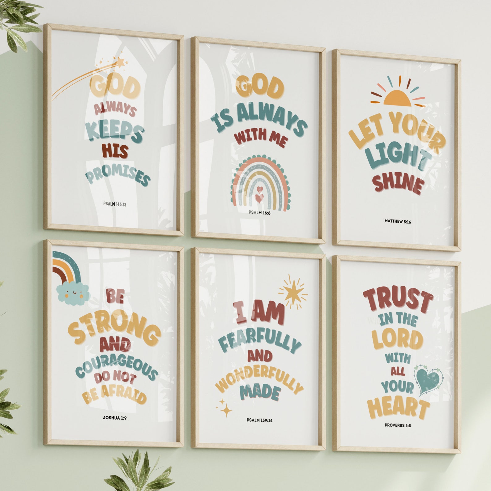 Kids Bible Verse Wall Art Prints: Sunday School Decor (set of 6 ...