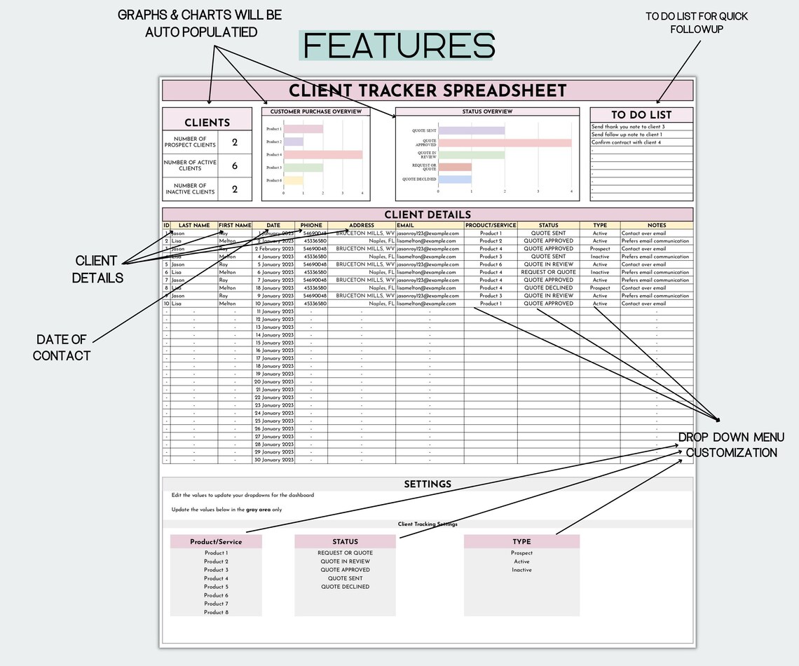 Client Tracker Spreadsheet for Google Sheets, Client Management ...