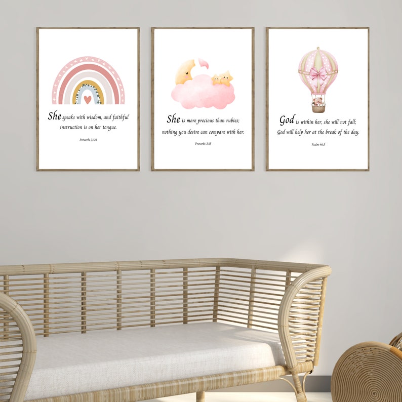 Boho Nursery Bible Verse Wall Art, Christian Nursery Decor, Nursery ...