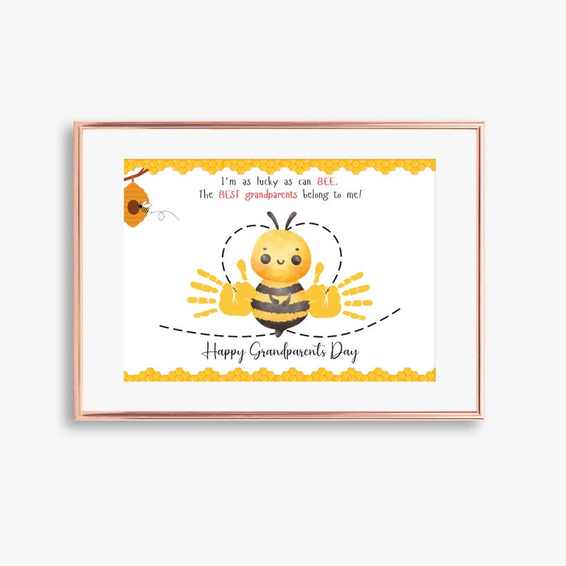 Bee Grandparents Day Card: Handprint Footprint Art Keepsake (printable ...