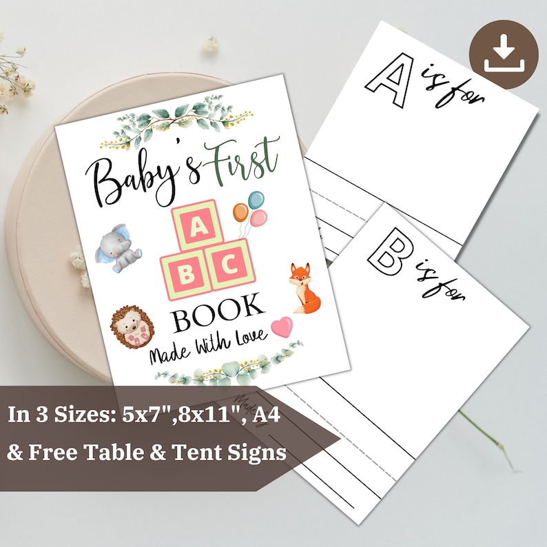 Printable Baby Shower ABC Book Template, Alphabet Cards DIY, Baby ...